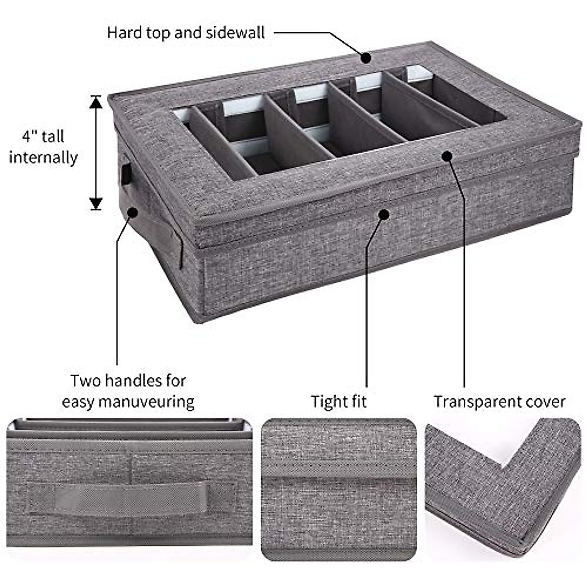 Silverware Storage Box Chest, Flatware Storage Case, Utensil Holder with Removable Lid and Adjustable Dividers for Organizing Utensils, Cutlery, Flatware, Knives, Large Capacity Gray