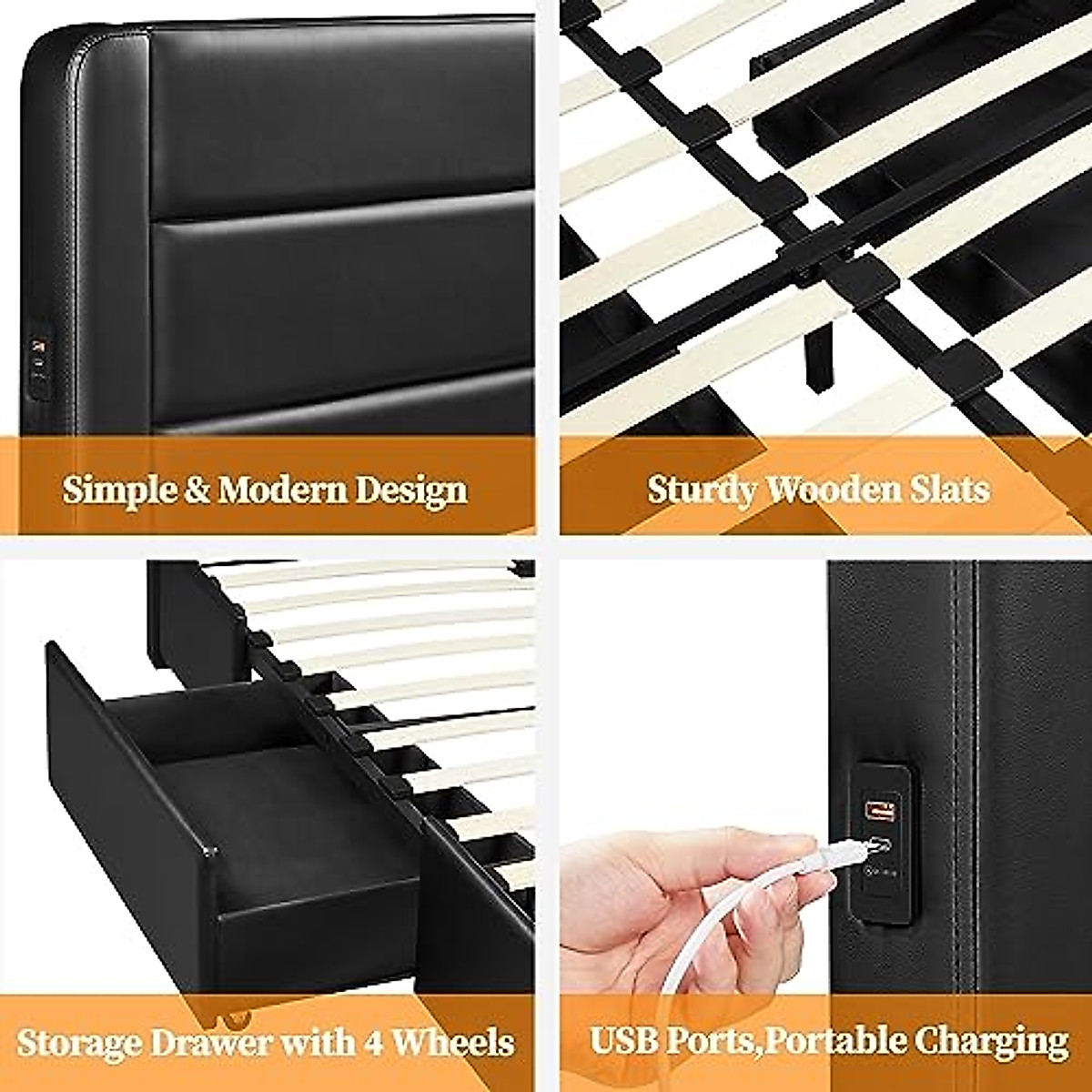 Yaheetech King Size Bed Frame with USB Charging & Storage
