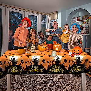 Halloween Tablecloth, Halloween Tablecloth Plastic Halloween Table Cloth Rectangle Halloween Table Cover Waterproof Disposable Tablecloth with Gost Bat for Halloween Party Table Dinner Decorations