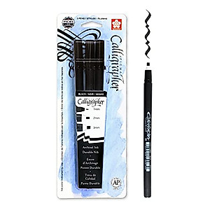 SAKURA Pigma Calligrapher Brush Pens - Archival Black Ink Pens - Pens for Lettering and Modern Calligraphy - Black Ink - 1 mm, 2 mm, & 3 mm Nibs - 3 Pack