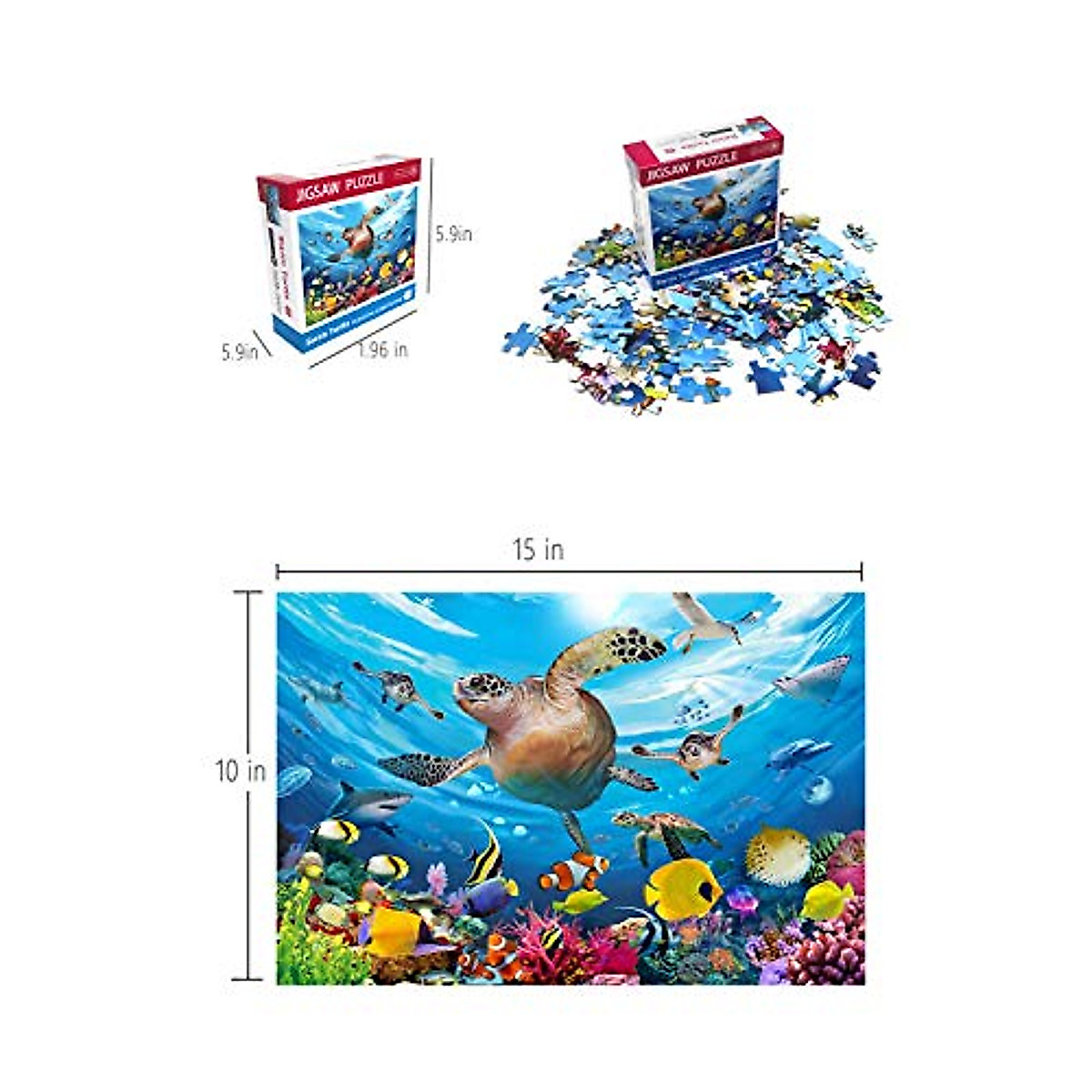 Koyiwa 100 Pieces Jigsaw Puzzle for Kids Age 4-8 Sea Turtle Swimming Fantastic Seaworld Educational Puzzle Toys for Toddler Children Boys and Girls (15 x 10 inch)