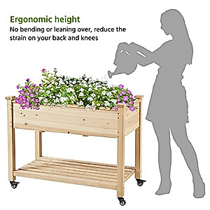 Yaheetech Wooden Raised Garden Bed with Wheels Flower Planter Boxes Elevated Vegetables Growing Bed for Grow Herbs and Vegetables 42x23x33in