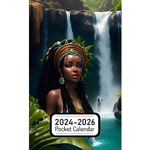 Pocket Calendar 2024-2026: Two-Year Monthly Planner for Purse , 36 Months from January 2024 to December 2026 | African waterfall goddess