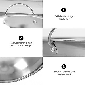 YARDWE Spanish Paella Pan Stainless Steel Everyday Pan with Double Ear Metal Frying Pan Korean Food Ramen Noodle Pot Non Stick Skillet Kitchen Stockpot Peking Wok Kitchen Gadgets 26. 5cm Wok Pan