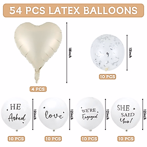 54Pcs Engagement Party Balloons Engagement Party Decorations He Asked，She Said Yes Balloon Cream Heart Shape Silver Confetti Latex Balloon for Bridal Shower Engagement Wedding Party Supplies