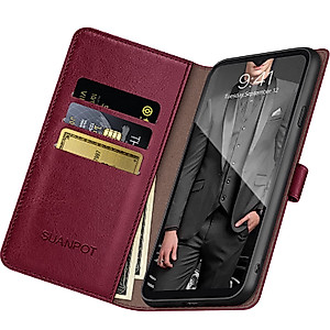 SUANPOT 【RFID Blocking for Samsung Galaxy A13 5G Wallet case Credit Card Holder,PU Leather Flip Folio Book Phone case Cover Women Men for Samsung A13 5G case Wallet (Wine Red)
