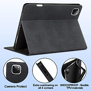 DTH-PANDA iPad Pro 11 inch Case for iPad Pro 11 4th/3rd/2nd/1st Generation 2022/2021/2020/2018,PU Leather Folio Bracket,with Pencil Holder and Pocket,Automatic Sleep/Wake Function (Crow Black)