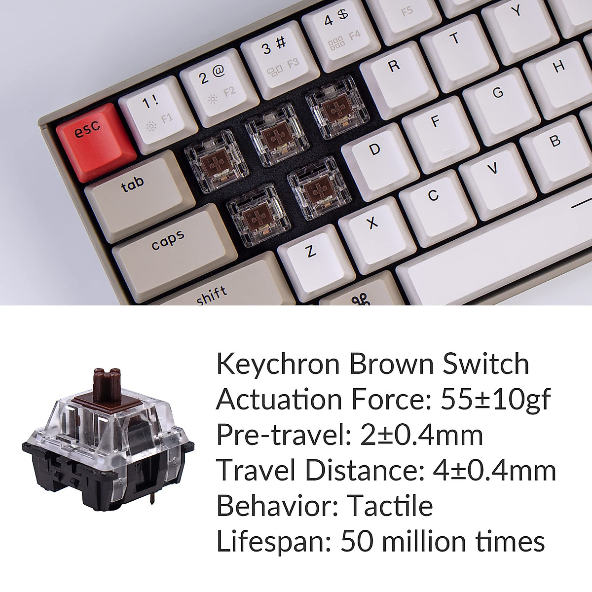 Keychron K14 Bluetooth 5.1 Wireless Mechanical Keyboard with Keychron Brown Switch/Rechargeable Battery, 72 Keys Compact Keyboard Compatible with Mac Windows