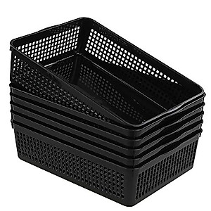 Hespama 6 Packs Plastic File Storage Baskets, Black A4 Paper Basket Trays