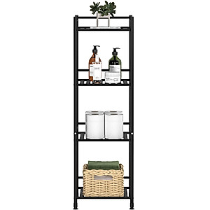 TZAMLI 4 Tier Shelving Unit, Narrow Bathroom Storage Shelves, Metal Heavy Duty Storage Rack Standing Shelf for Small Space Kitchen Balcony Office, Matte Black