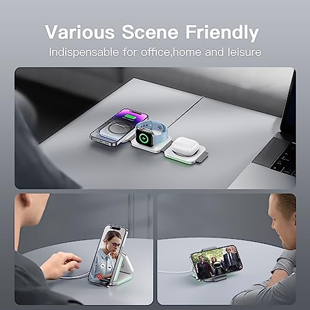 MURPISO 3 in 1 Charging Station for Apple,Magnetic Foldable Charger for Travel,Wireless Charger Pad for iPhone 15/14/13/12/Pro/Max/Mini,AirPods Wireless/Pro,iWatch Ultra/SE/9/8/7/6/5/4/3/2