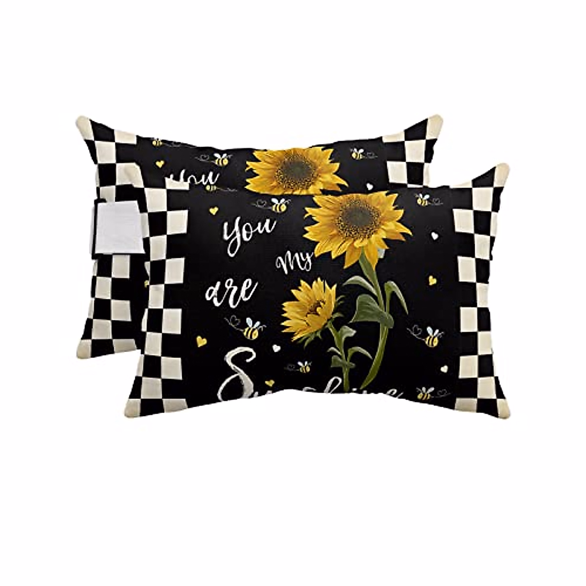 Recliner Head Pillow Ledge Loungers Chair Pillows with Insert Farmhouse Sunflower Black and Beige Buffalo Plaid Lumbar Pillow with Adjustable Strap Patio Garden Cushion for Sofa Bench Couch, 2 PCS