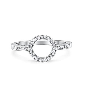 Blue Apple Co. O Open Circle Ring Round Simulated Cubic Zirconia 925 Sterling Silver Size-7