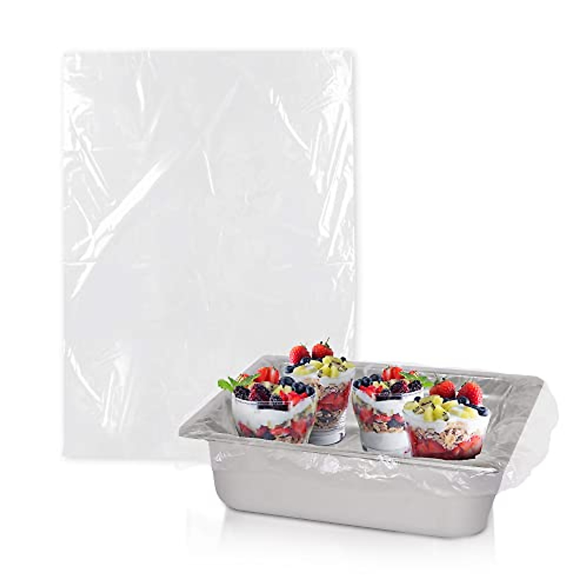 APQ Pack of 500 Steam Table Pan Liners with Twist Tie 24 x 17 for 1/2 Pan. Disposable Polyethylene Pan Liners 24x17. Poly Bun Pan Covers for Caterers, Cafeterias, Restaurants.