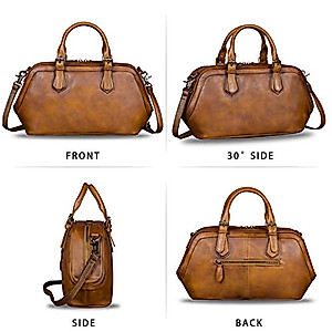 Genuine Leather Bags for Women Top Handle Handmade Handbag Vintage Style Crossbody Purses (Brown)