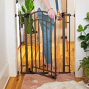 Summer Multi-Use Decorative Extra Tall Safety Pet and Baby Gate, 28.5"-48" Wide, 36" Tall, Pressure or Hardware Mounted, Install on Wall or Banister in Doorway or Stairway, Auto Close Door - Bronze