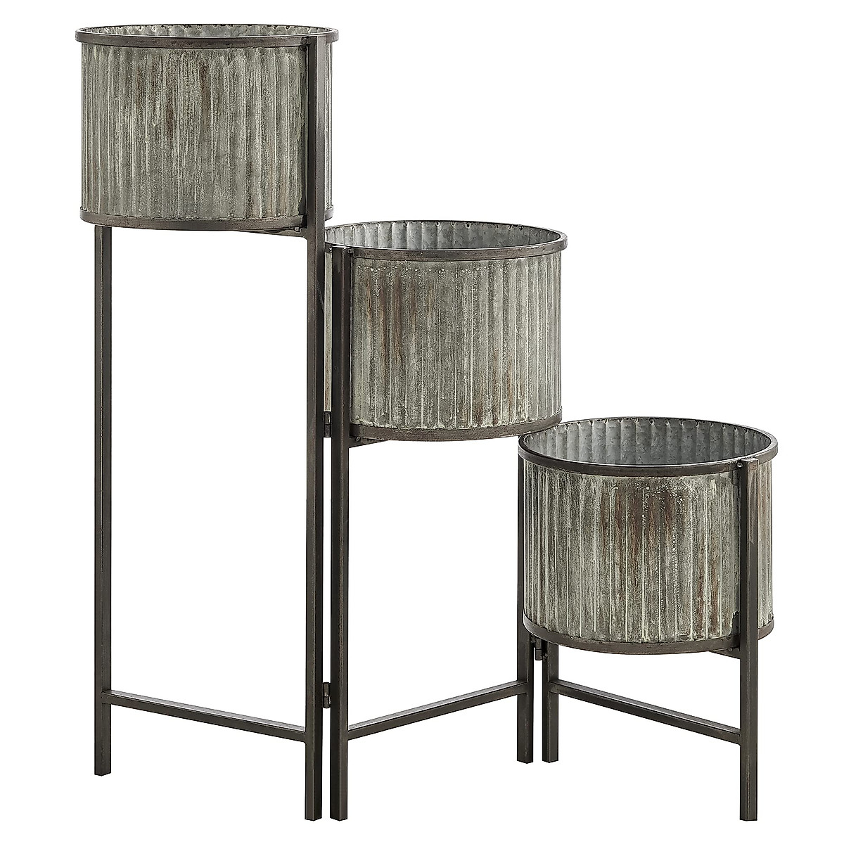 FirsTime & Co. Silver Jasper Outdoor Planter 3-Piece Set Indoor or Outdoor Raised Flower Pot for Garden, Patio, Balcony, Metal, 28 x 9.5 x 31 inches (70446)
