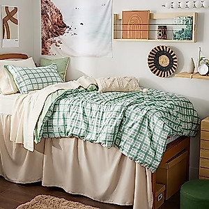 Bedsure Twin/Twin XL Duvet Cover Dorm Bedding - Sage Green Reversible 100% Cotton Plaid Twin/Twin Extra Long Duvet Cover Set, Includes 1 Duvet Cover with Zipper Closure & 1 Pillow Sham