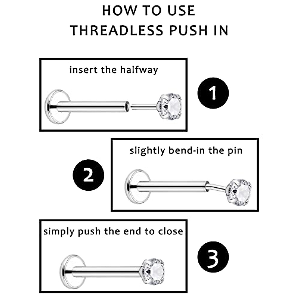 Ylqjksk 20G Nose Rings Stud Surgical Steel Threadless Push in Flat Back Stud Earrings Tragus Cartilage Earrings Lip Ring Medusa Piercing Jewelry for Women Men