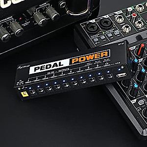 Asmuse Guitar Pedal Power Supply, 10 Isolated DC Output for 9V/12V/18V Guitar Bass Effects Pedals with Built-in USB Charging Port for Phone iPhone Pad iPad