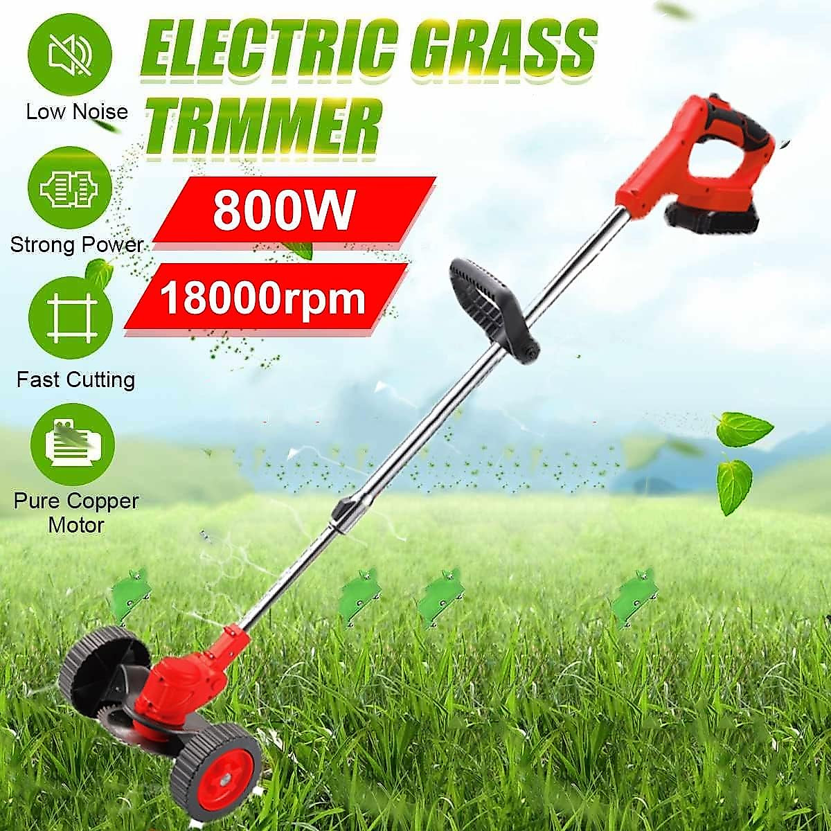 Weed Wacker Cordless Electric Battery Powered Weed Eater, 21V Lightweight Grass Trimmer Edger Lawn Tool with 2Pcs 2000mAh Battery, Push Wheeled Weed Brush Cutter No String Trimmer for Yard and Garden