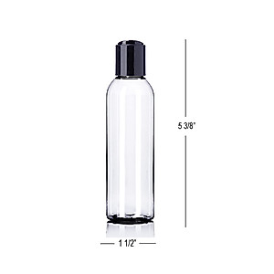 ljdeals 4 oz Clear Plastic Empty Bottles with Black Disc Top Caps, Squeezable Refillable Containers for Shampoo, Lotions, Cream and more Pack of 6, BPA Free, Made in USA