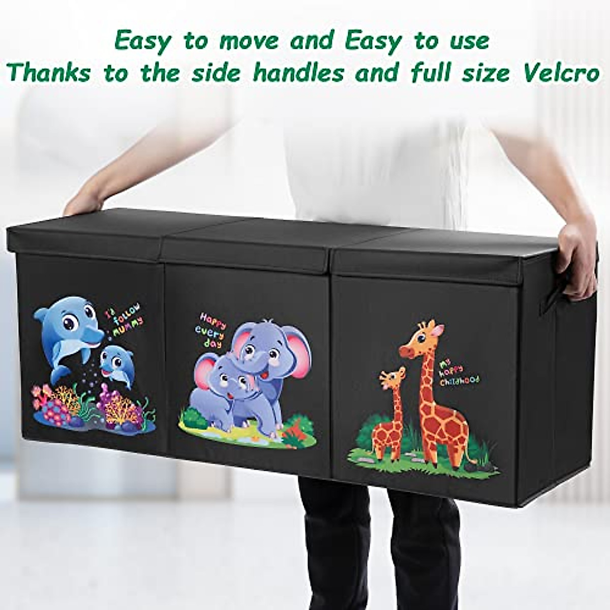 Large Toy Chest for Boys Girls, 40" Toy Box Organizer with Removable Divider, Foldable Sturdy Storage Bins with Lids for kids, Toy Chests for Nursery Playroom Bedroom Living Room