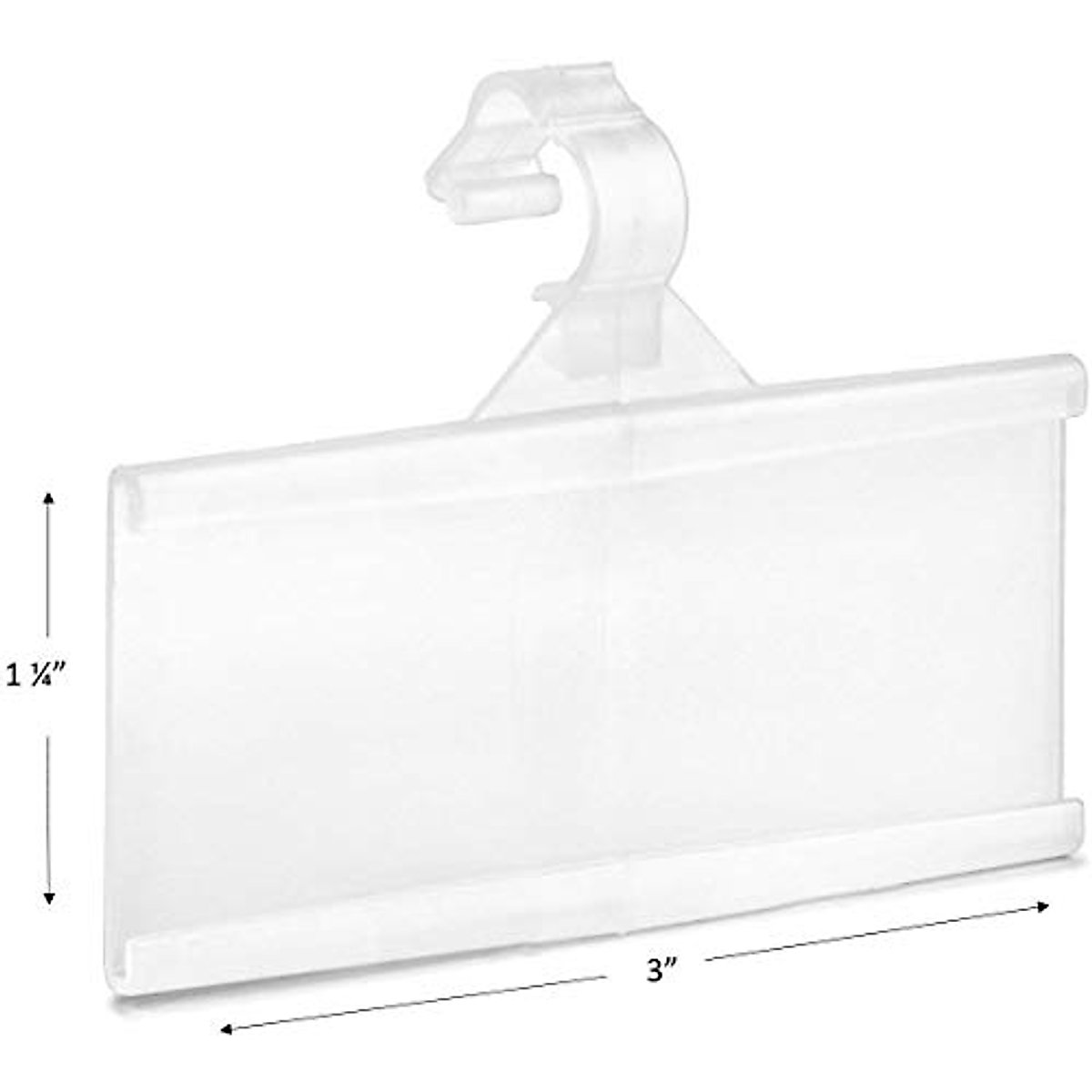 Pack of 100 – Plastic Wire Shelf Label Holder, Sign and Ticket Holder, Easy Clip Design with Tight Snap Lock Closure. Height, 1-1/4" X Width, 3" | 100 Label Inserts Included