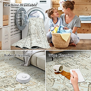 Area Rugs 9x12 Living Room: Washable Rug Boho Bedroom Rug Stain Resistant Ultra-Thin Non-Slip Indoor Carpet Vintage Rug for Bedroom Dining Room Kitchen Farmhouse Office Under Table 9 x 12, Beige