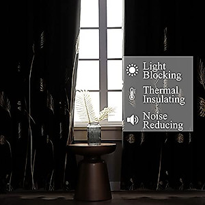 Estelar Textiler Black Blackout Curtains for Bedroom 84 Inches Long, Room Darkening Grommet Window Thermal Insulated Curtains for Living Room,Light Blocking Gold Pattern Design Drapes,52Wx84L,2 Panels