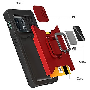 Lokyoo for OnePlus 10 Pro Case with Camera Cover & Kickstand, Slide Lens Cover + Built-in 360° Rotate Ring Stand, Armor Style, Impact-Resistant, Full Protect for OnePlus 10 Pro-Red