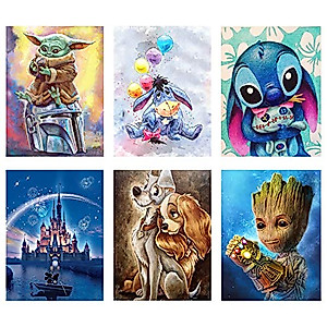 6 Pack 5d Diamond Painting Kits for Adults,DIY Full Drill Diamond Art Kits Paint with Diamonds Crystal Rhinestone Cross Stitch Cartoon Picture Arts and Crafts for Beginners Kids (9.8 X 13.8 Inch)