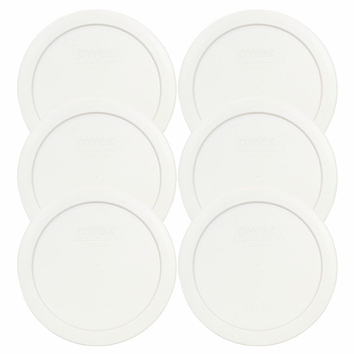 Pyrex 7201-PC Round White 4 Cup Plastic Storage Lid, Made in USA - 6 Pack