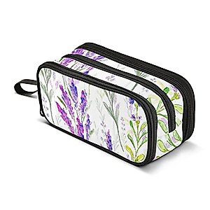 ALAZA Big Capacity Pencil Pen Case Office College School Large Storage Purple Lavender Spring(l1) Makeup Brush Pouch Holder Box Organizer(228cr1a)