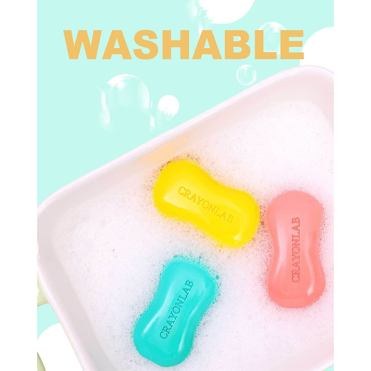 AIERVEN Crayons for Toddlers Palm Grip Jumbo Baby Crayons 24 Colors Washable Non-Toxic Paint Crayons Toys for Kids 3+ (Soap)