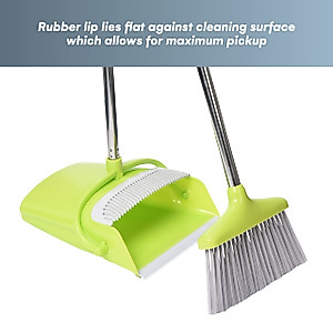 Easy Gleam Broom and Dustpan Set - Heavy-Duty Combo Set for Home Cleaning - Stand-Up Long Dustpan and Brush with Built-in Scraper, Teeth, Clip-On Storage - Cleaning Supplies for Kitchen, Lobby Room