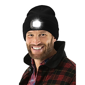 Unisex LED Beanie with Light, USB Rechargeable Hands Free LED Headlamp Hat, Knitted Night Light Beanie Cap Flashlight Hat, Men Gifts for Dad Father Husband (Navy Blue)