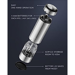 FORLIM Electric Salt and Pepper Grinder Set, Automatic Salt and Pepper Grinder Set, One Handed Operation Refillable Mill with Light, Adjustable Coarseness - 2 Mills