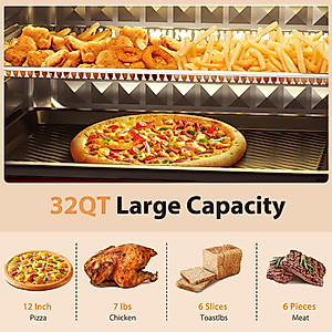 LifePlus Convection Toaster Oven Combo, 32Qt Large Oven Countertop 12-In-1, Stainless Steel with Toast Bake and Broil, 6 Slice Toast, 12'' Pizza, 1700 Watts