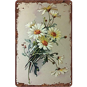 EYSL Vintage Tin Sign Flowers White Daisy with Dew Drop Metal Sign Retro Wall Decor for Home Cafes Office Store Pubs Club Sign Gift 6x8 inch Plaque Tin Sign
