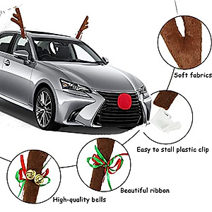 Car Reindeer Antlers & Nose Decorations Set- Car Jingle Bell Antlers and Nose,Christmas Decorations for Cars/Home,Best of Auto Accessories,Best for Car SUV Van Truck,Easy to Install