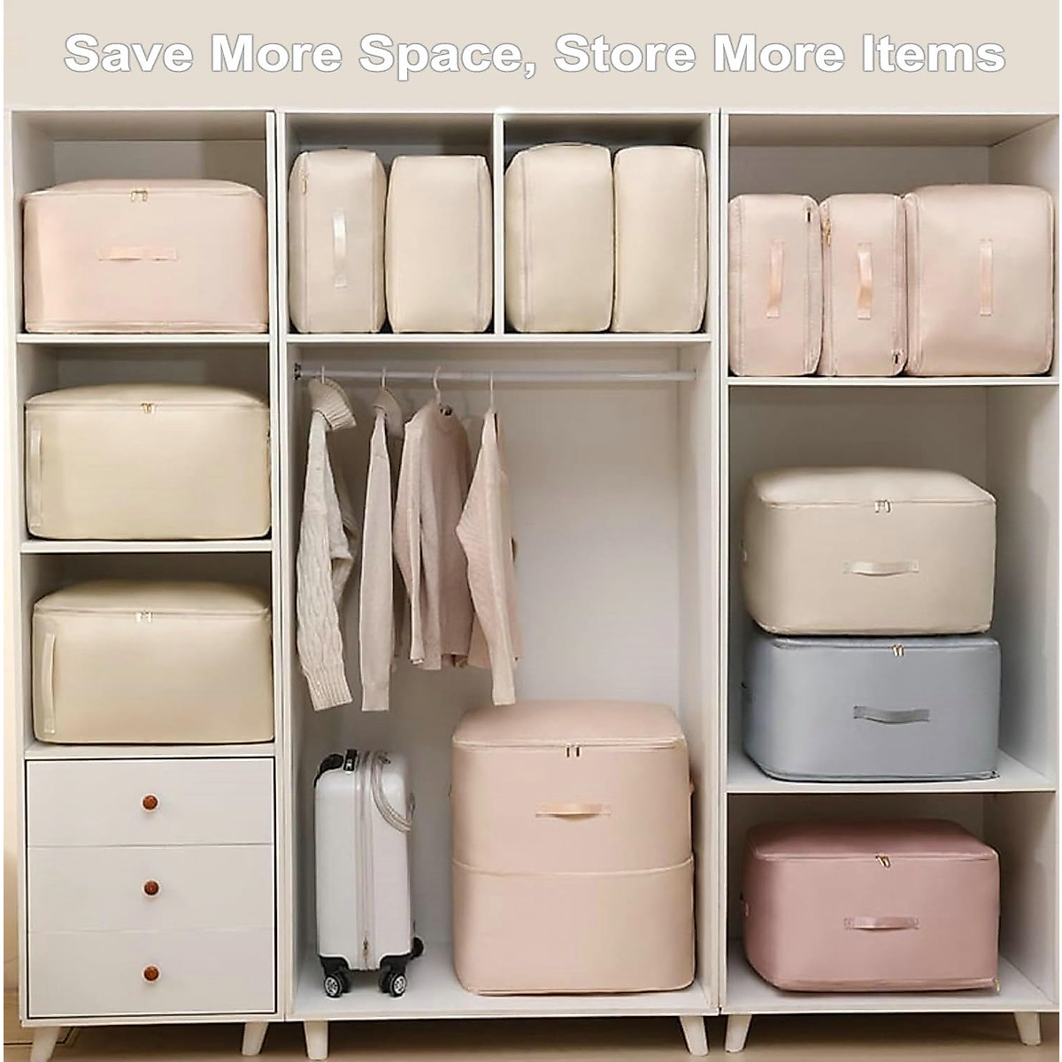 Ultra Space Saving Self Compression Organizer, 2024 New Large Capacity Storage Bag Thicker Version, Heavy Duty Moving Organizer Bags for Comforters Blankets Bedding Duvet (Gray, X-Large(54x42x60cm))