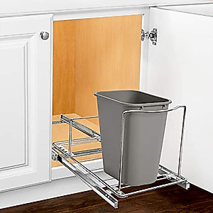 Lynk Professional® Pull Out Trash Can Under Cabinet Slide Out Organizer, Slide Out Adjustable Shelf for Trash Cans, Laundry Hampers, and Bath Bins - Chrome (Trash Can Not Included)