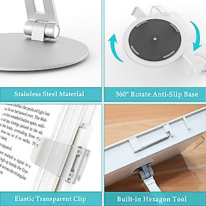 Gearking Book Stand for Reading 360° Rotate Adjustable Book Holder Multi Heights Angles Adjustable Cooking Bookstands for Child Textbook/Recipe/Magazine/Ipad
