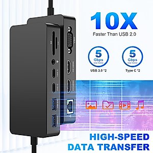 12 in 1 Surface Dock USB C with 100W Power Supply - 2 Year Warranty - Surface Pro Docking Station with Dual 4K HDMI+VGA for Surface Pro 11/10/9/8/X/7+/7,Surface Laptop, Surface Go