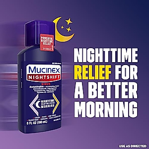 Mucinex Nightshift Sinus, Cold And Flu Cough Medicine For Adults, Powerful Nighttime Sinus Medicine For Sinus Relief, Sore Throat Relief, Cough Suppressant & Nasal Decongestant For Adults, 6 Fl Oz