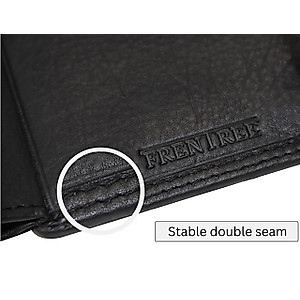 Frentree Mens Nappa Leather Wallet, 12 card slots Trifold with RFID Protection, landscape format Billfold, Black