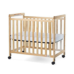 Foundations SafetyCraft Clearview Compact Daycare Crib, Durable Wood Construction, Non-Marking Casters (2 Locking), Includes 3” InfaPure Foam Mattress (Natural)