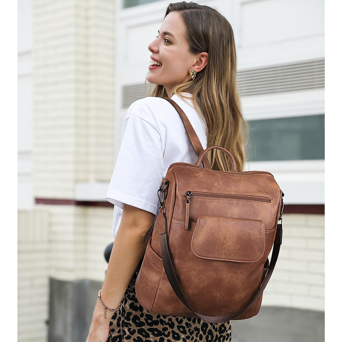 CLUCI Leather Backpack for Women Large Backpack Purse Convertible Travel Fashion Designer Ladies Shoulder Bags