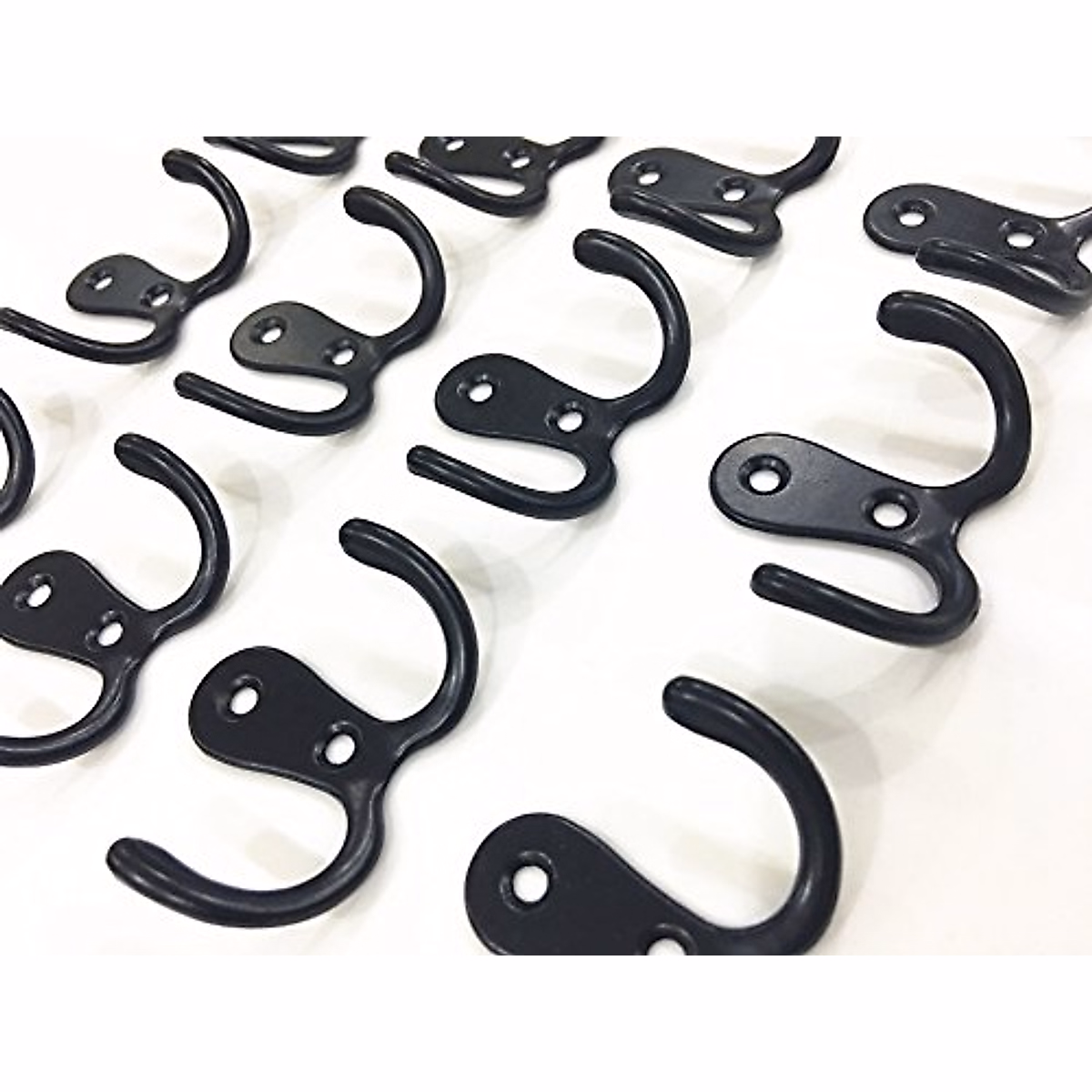 20 Pieces Double Prong Robe Hook Rustic Hooks Retro Cloth Hanger Coat Hanger Heavy Duty Double Prong Coat Hooks Wall Mounted Utility Hook with 44 Pieces Screws (Black Color)